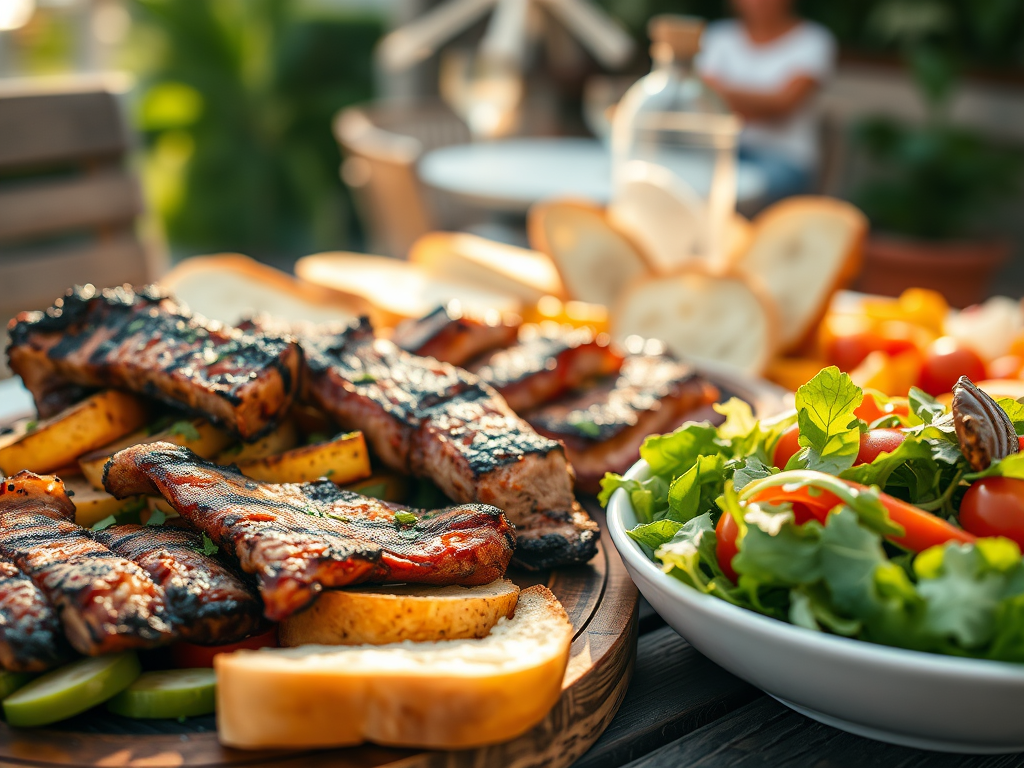 Grilled meat with grilled vegetables and salads with white bread – noga ...